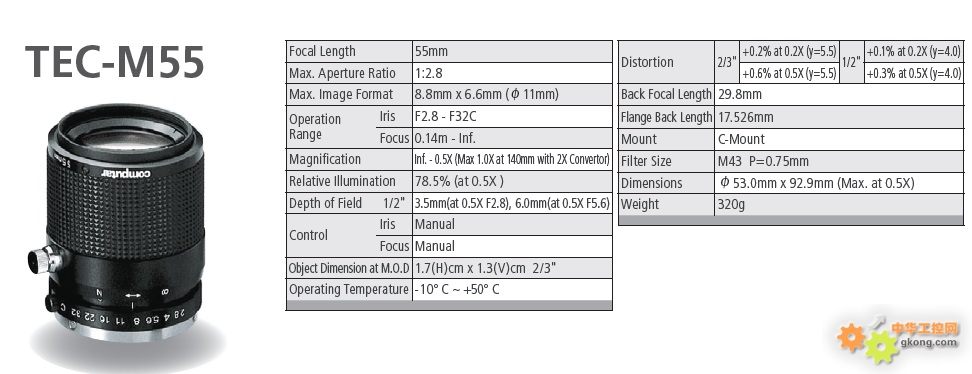 TEC-M55-工业镜头 Computar TEC-M55-